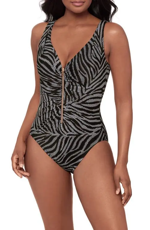 Miraclesuit Zirconic Zip Front One-piece Swimsuit - Black/white