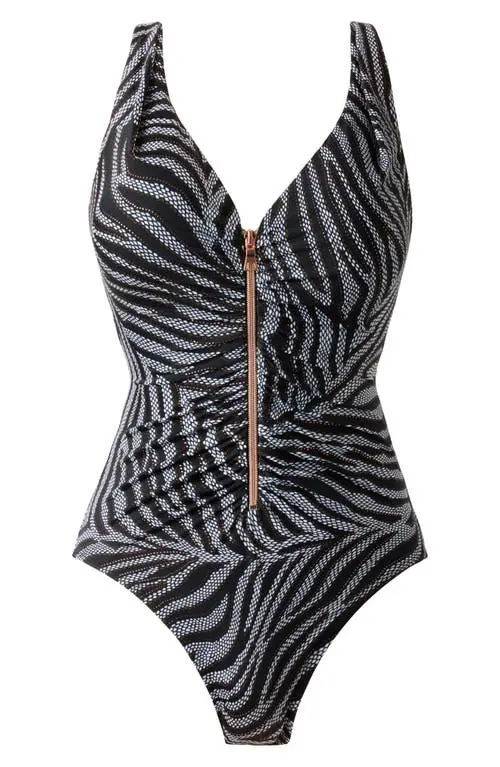Miraclesuit Zirconic Zip Front One-piece Swimsuit