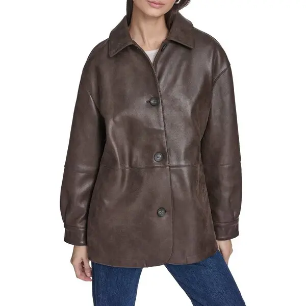 LEVI'S Water Resistant Faux Leather Coat - Dark Brown Faux Suede