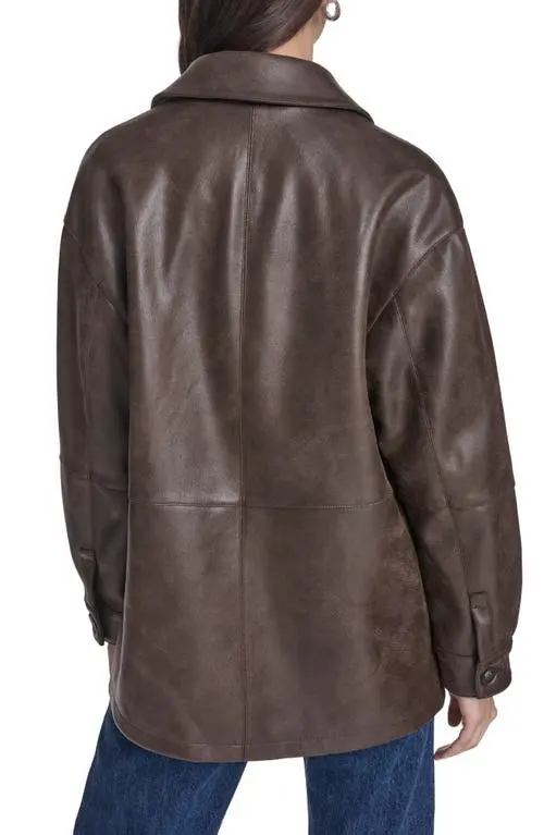 LEVI'S Water Resistant Faux Leather Longline Coat - Dark Brown Faux Suede