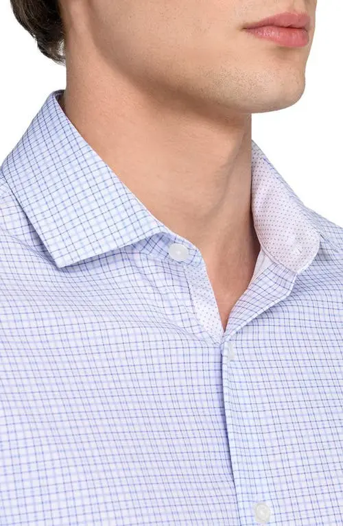 W.R.K Slim Fit Microcheck Performance Dress Shirt - White/purple