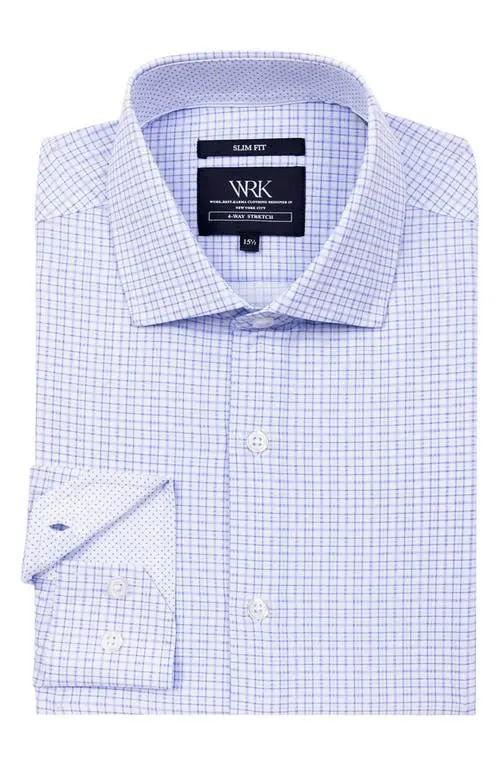 W.R.K Slim Fit Microcheck Performance Dress Shirt - White/purple
