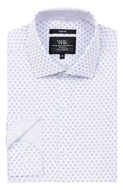 W.R.K Regular Fit Dash Print Performance Dress Shirt - White/purple