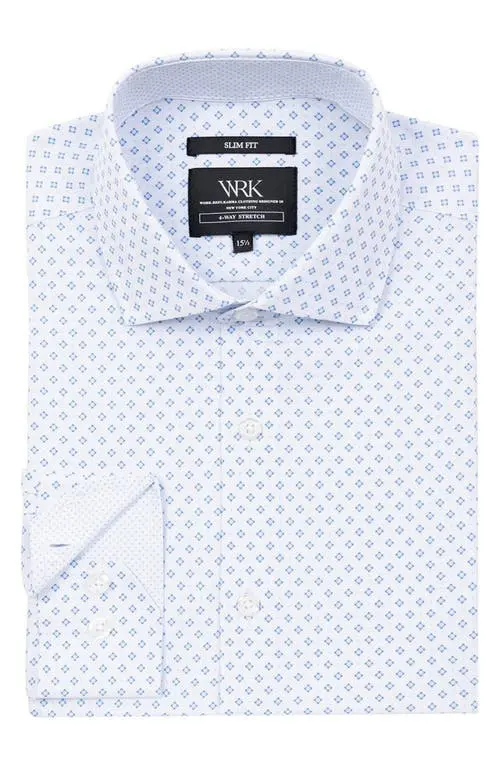 W.R.K Regular Fit Dash Print Performance Dress Shirt - White/blue