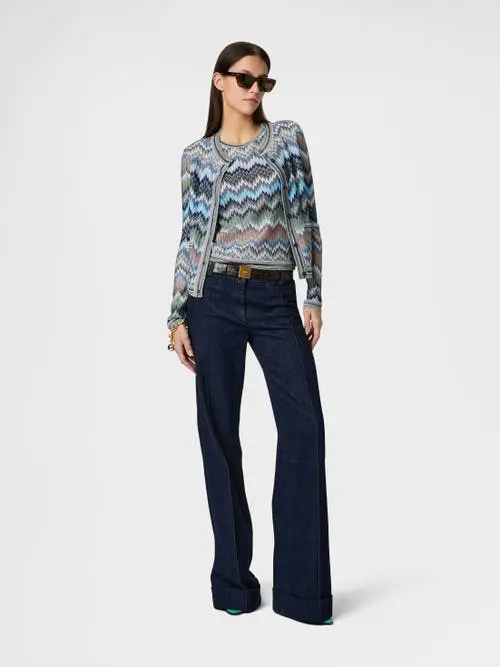 Missoni Chevron Snake Motif Viscose Cardigan With Patch Pockets - Multicoloured