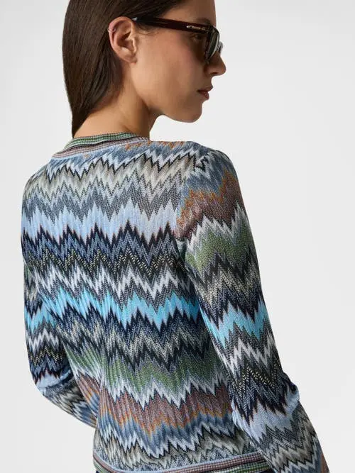 Missoni Chevron Snake Motif Viscose Cardigan With Patch Pockets - Multicoloured