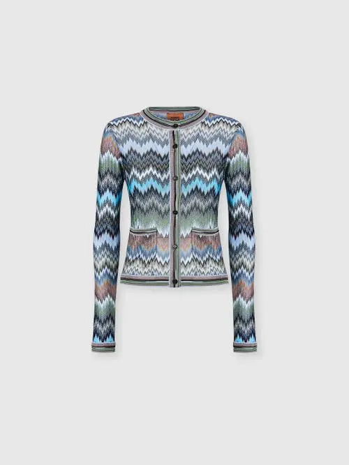 Missoni Chevron Snake Motif Viscose Cardigan With Patch Pockets - Multicoloured