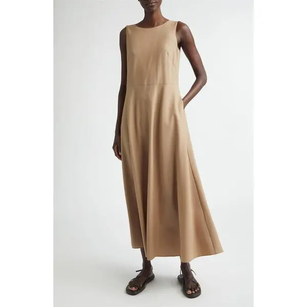 Lafayette 148 New York Sleeveless Tropical Wool-blend Midi Dress - Brownstone