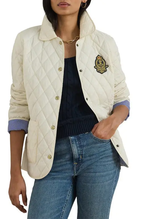 Ralph Lauren Crest Detailed Quilted Jacket - Cream