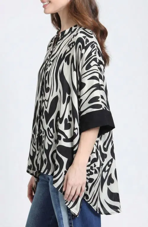 APNY Abstract Print Button-up Tunic - Black/white