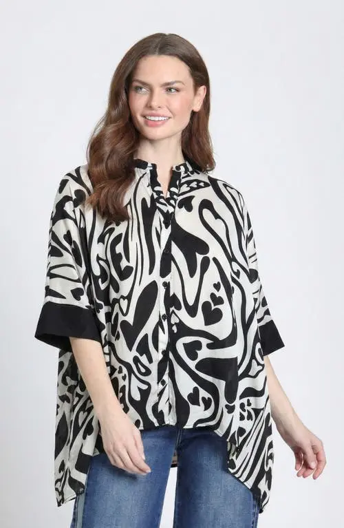 APNY Abstract Print Button-up Tunic - Black/white