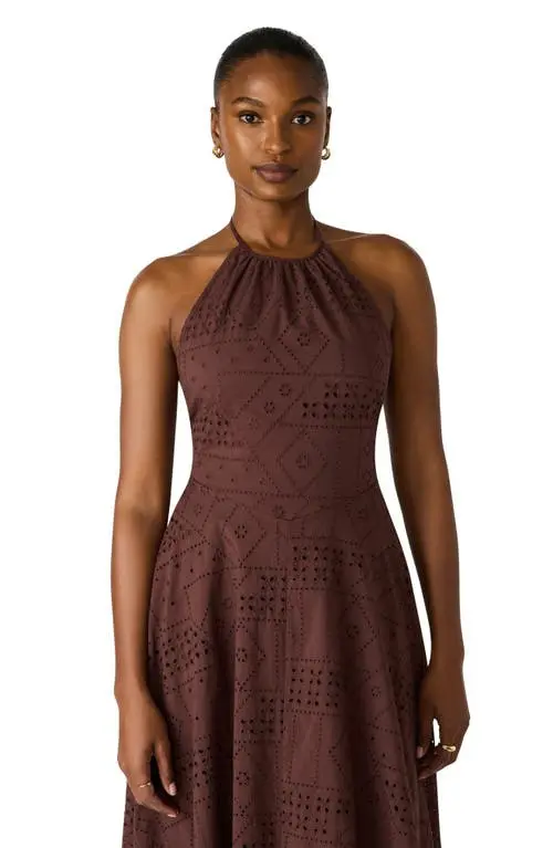 Steve Madden Dalina Eyelet Embroidery Halter Dress - Walnut