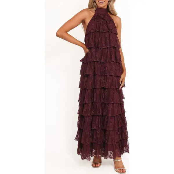 PETAL & PUP Zoella Ruffle Tiered Maxi Dress - Cherry Lace