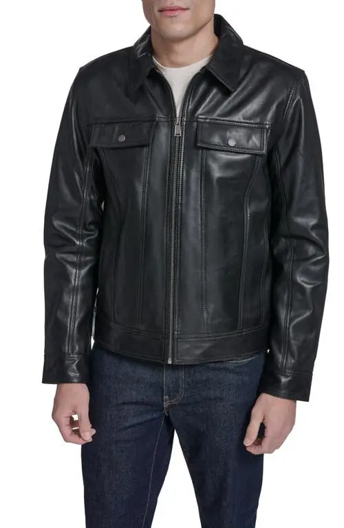 Cole Haan Leather Trucker Jacket