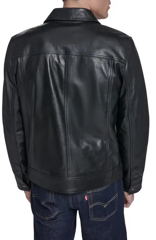 Cole Haan Leather Trucker Jacket