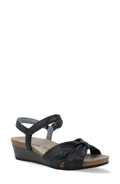Naot Madame Ankle Strap Platform Wedge Sandal - Black Shiny Leather