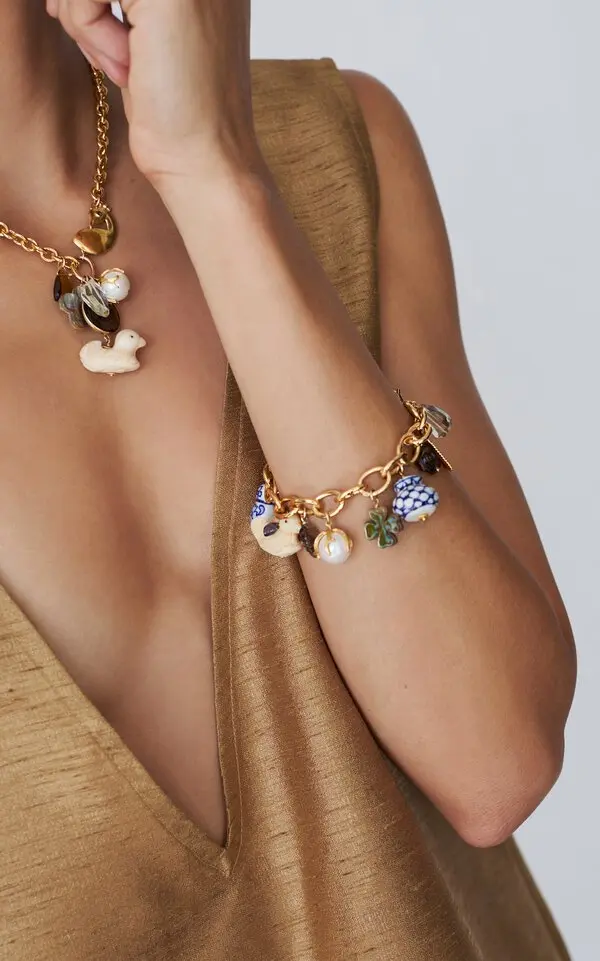 Chan Luu Delft Gold-plated -stone Charm Bracelet