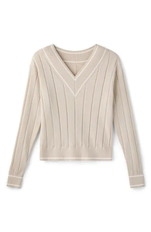 RHONE Varsity Rib V-neck Sweater - Sand