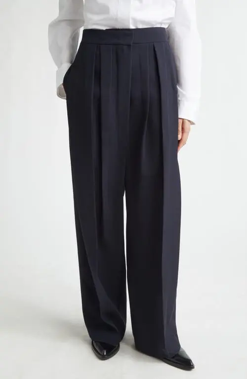 JIL SANDER Irregular Pleated Wool Gabardine Trousers - Navy