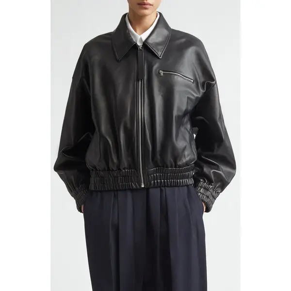 JIL SANDER Boxy Sheepskin Leather Zip Blouson Jacket