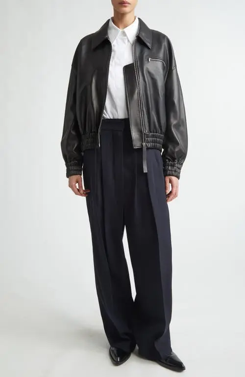 JIL SANDER Boxy Sheepskin Leather Zip Blouson Jacket