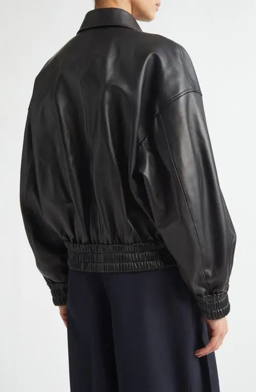 JIL SANDER Boxy Sheepskin Leather Zip Blouson Jacket