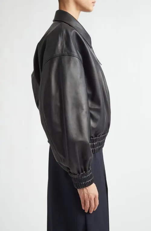 JIL SANDER Boxy Sheepskin Leather Zip Blouson Jacket