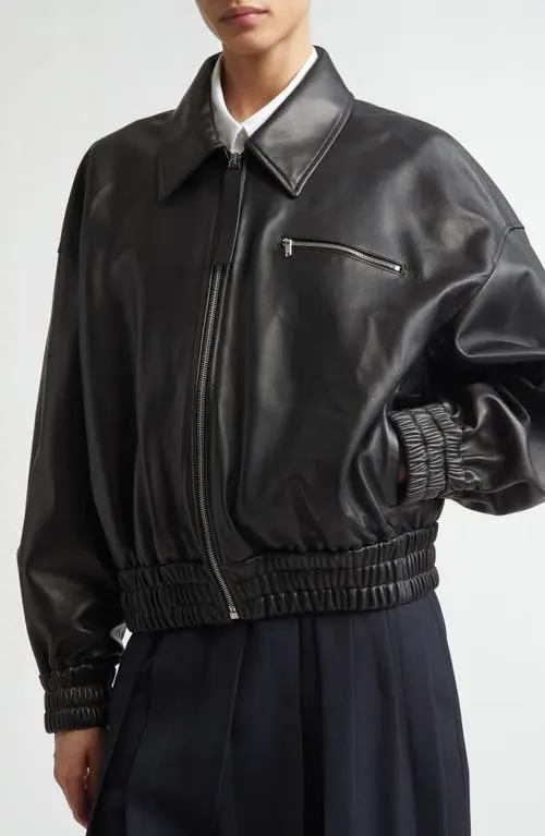 JIL SANDER Boxy Sheepskin Leather Zip Blouson Jacket