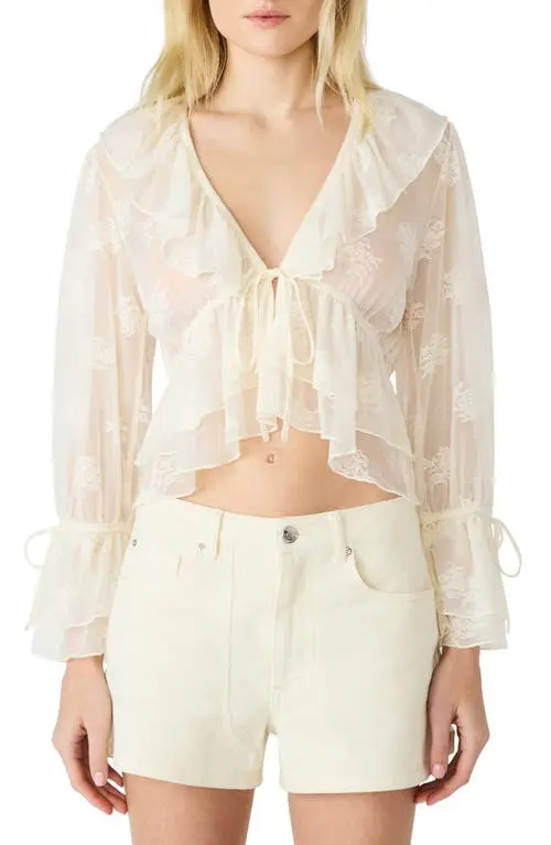 Steve Madden Floral Embroidery Ruffle Top - Antique