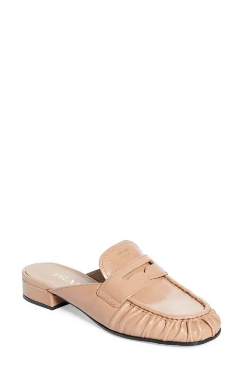 Prada Ruched Apron Toe Penny Loafer Mule - Cammeo