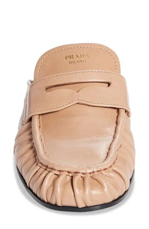 Prada Ruched Apron Toe Penny Loafer Mule
