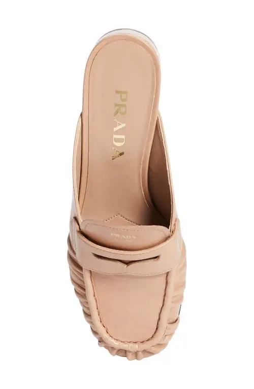 Prada Ruched Apron Toe Penny Loafer Mule