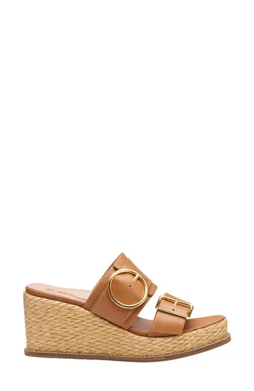Johnston & Murphy Mallory Double Buckle Platform Wedge Sandal - Cognac Nappa Leather
