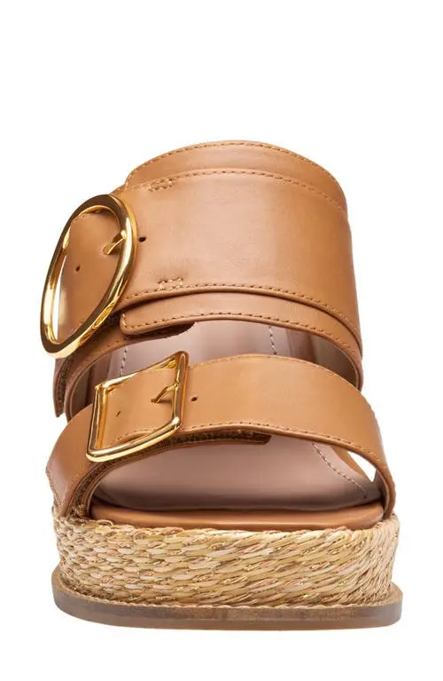 Johnston & Murphy Mallory Double Buckle Platform Wedge Sandal - Cognac Nappa Leather