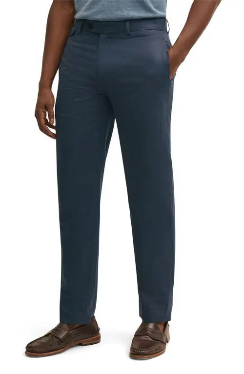 Brooks Brothers Flat Front Linen & Cotton Twill Chinos - Mood Indigo