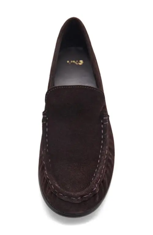 Mango Gathered Suede Loafer - Chocolate