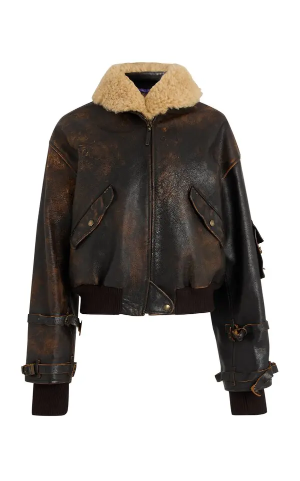 Ralph Lauren Lianne Leather Aviator Jacket - Brown