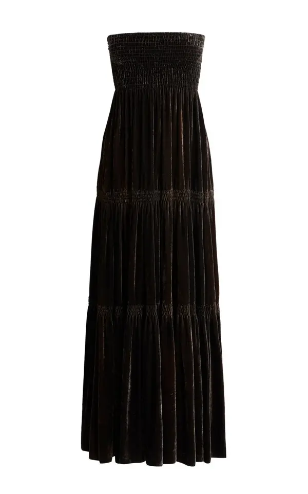 Ralph Lauren Janie Tiered Velvet Maxi Skirt - Brown