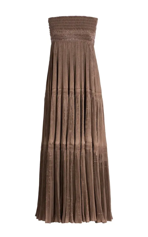 Ralph Lauren Adeena Tiered Lame Maxi Skirt - Taupe