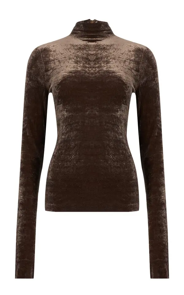 Ralph Lauren Ilene Velvet Turtleneck Top - Brown