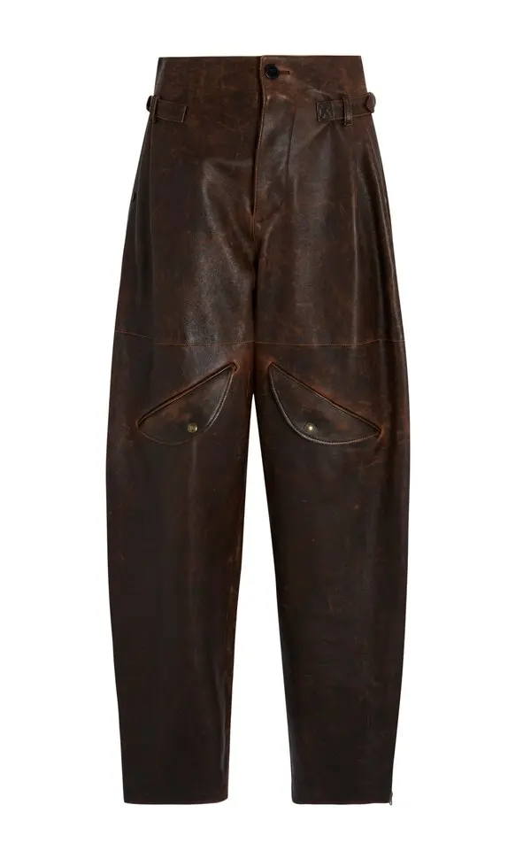 Ralph Lauren Hania Distressed Leather Pants - Brown