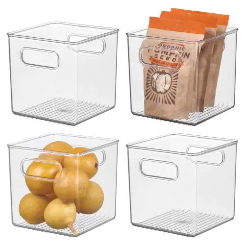 LINUS Cube Storage Bin With Handles For Pantry, Set Of 4 - Clear
