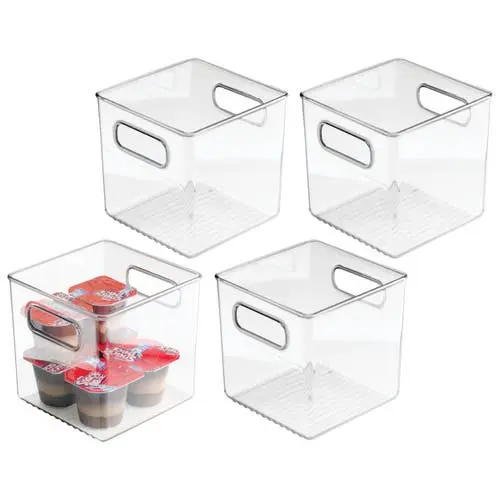 LINUS Cube Storage Bin With Handles For Pantry, Set Of 4 - Clear
