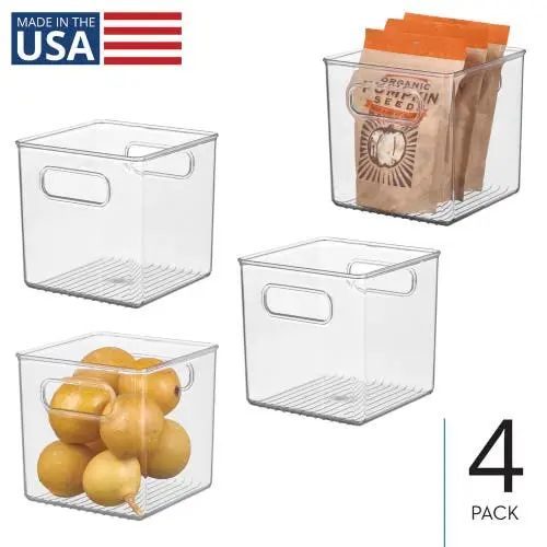 LINUS Cube Storage Bin With Handles For Pantry, Set Of 4