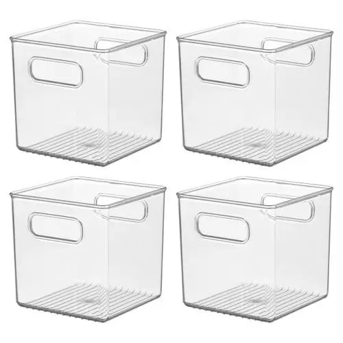 LINUS Cube Storage Bin With Handles For Pantry, Set Of 4