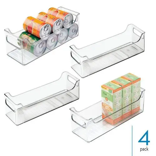 LINUS Stackable Plastic Pantry Binstorage Bin With Handles For Cabinets Or Fridgeset Of 4