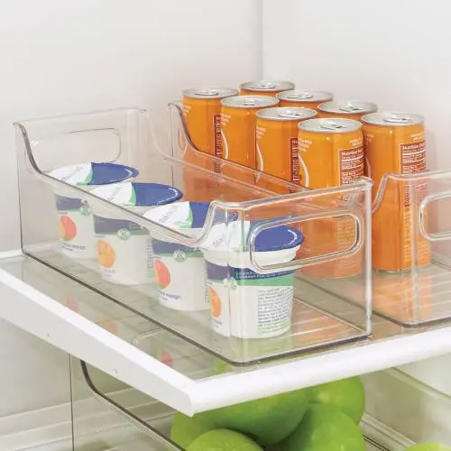 LINUS Stackable Plastic Pantry Binstorage Bin With Handles For Cabinets Or Fridgeset Of 4
