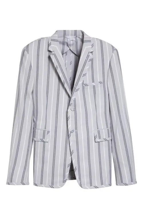 Thom Browne Madras Repp Stripe Cotton Sport Coat - Medium Grey