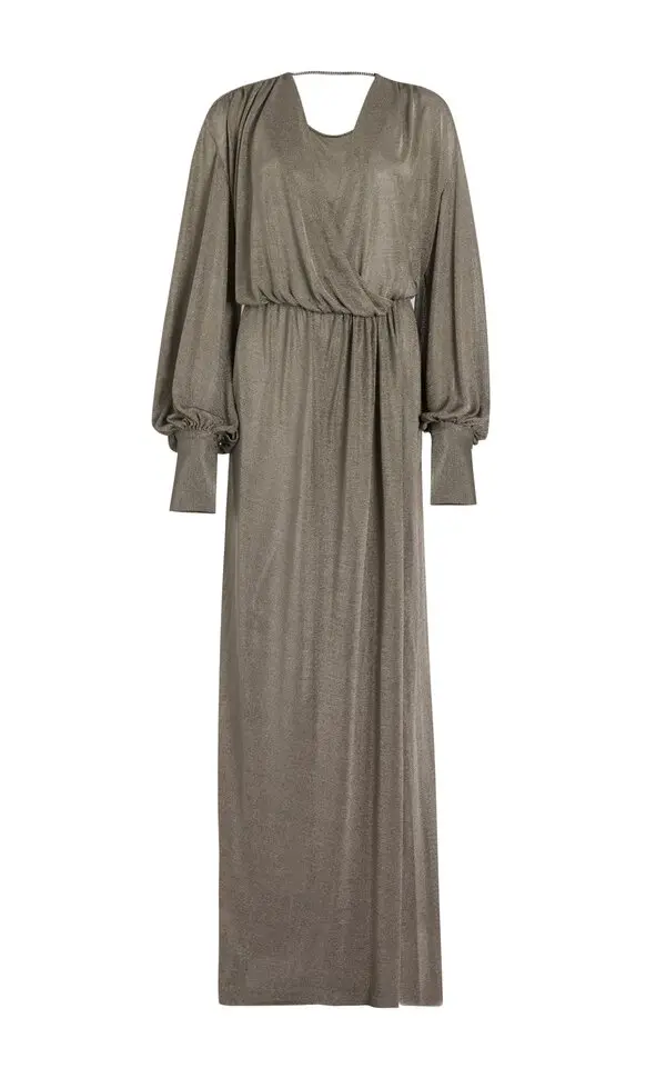 Ralph Lauren Stefanie Metallic Jersey Maxi Dress - Silver