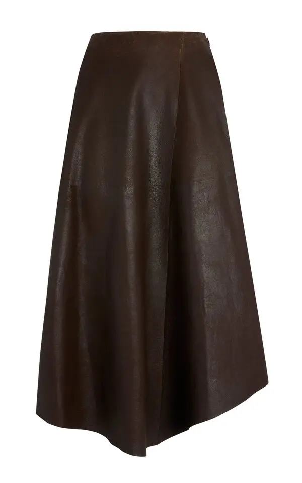 Ralph Lauren Cecilie Leather Midi Skirt - Brown